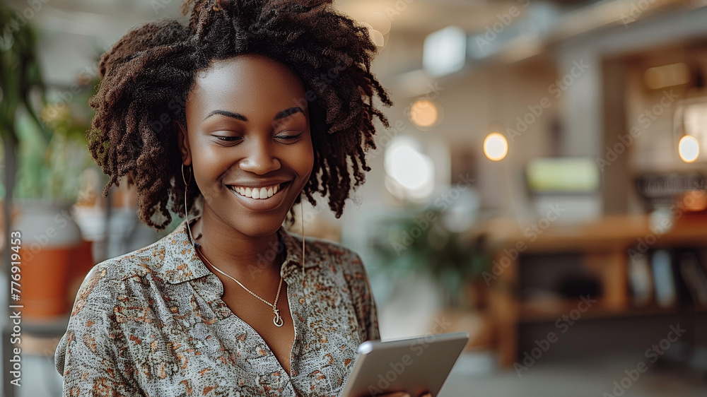Data analyst woman examines complex financial charts on a tablet ...