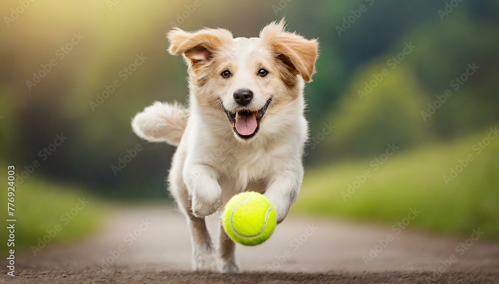 Bounding Baller: The Joyous Journey of a Dog and His Tennis Ball" Stock ...