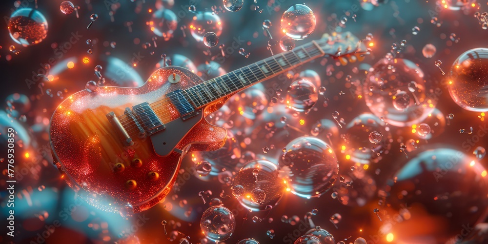 Surreal 3D render of a floating, bubble-like musical instrument display ...