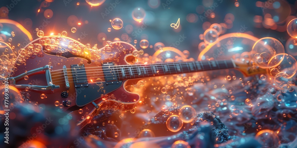 Surreal 3D render of a floating, bubble-like musical instrument display ...