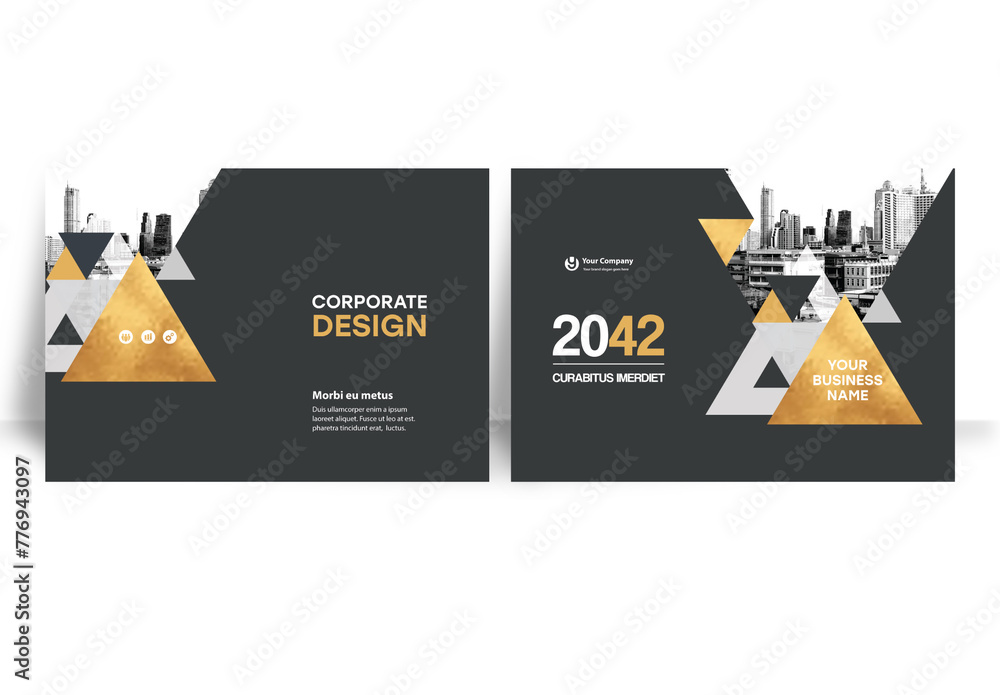Gold and Black Geometric Book Cover Layout Stock Template | Adobe Stock