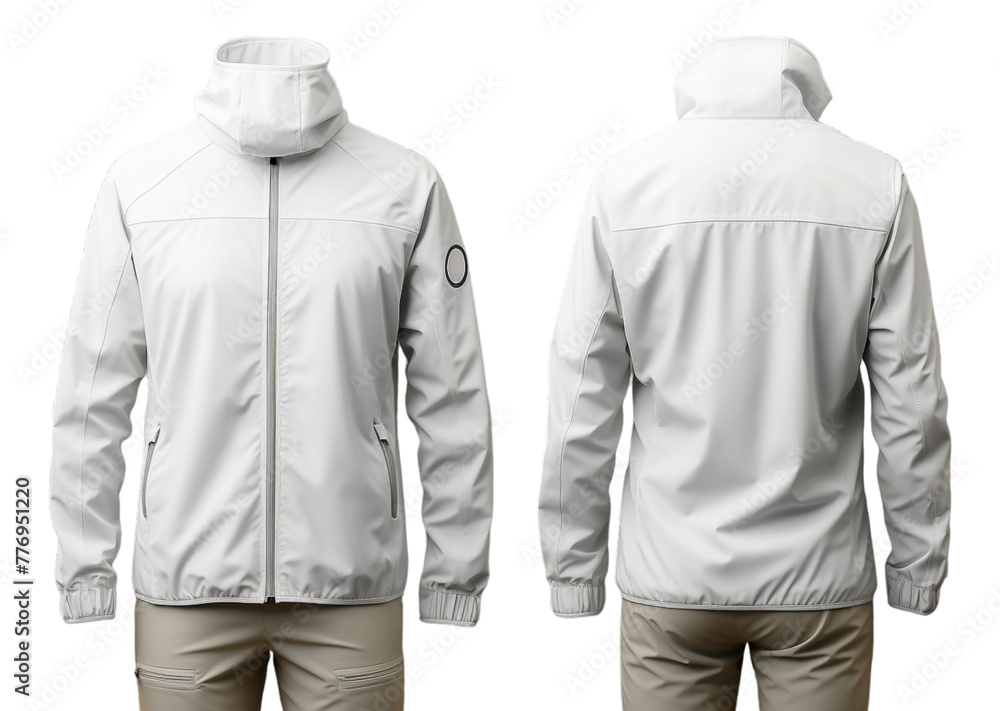Plain white jacket mockup, Front and back view, isolated on transparent ...