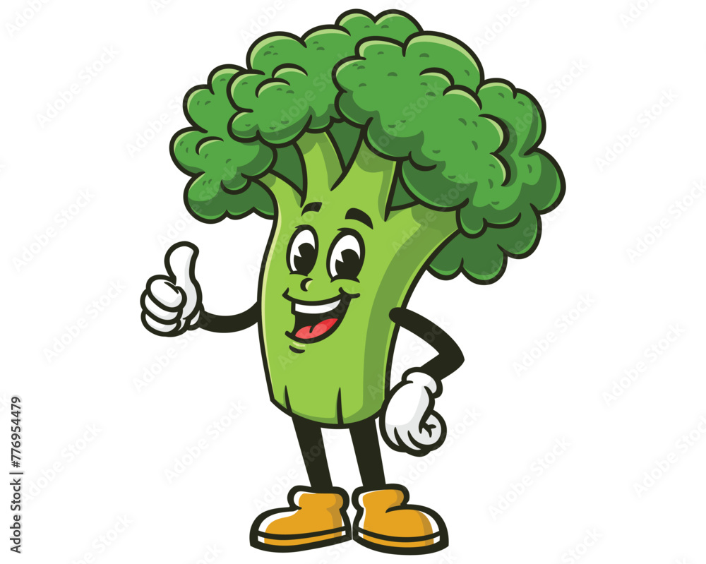 Broccoli with thumbs up and standing pose cartoon mascot illustration ...