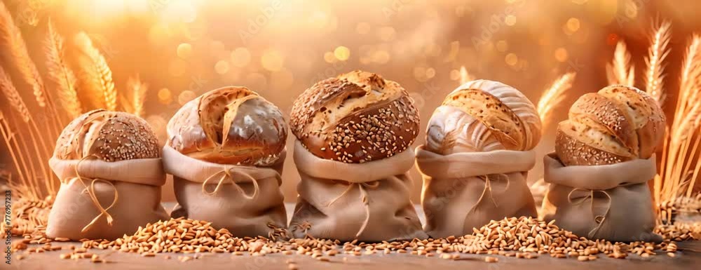 Video realistic bread design concept with square compositions of wheat ...