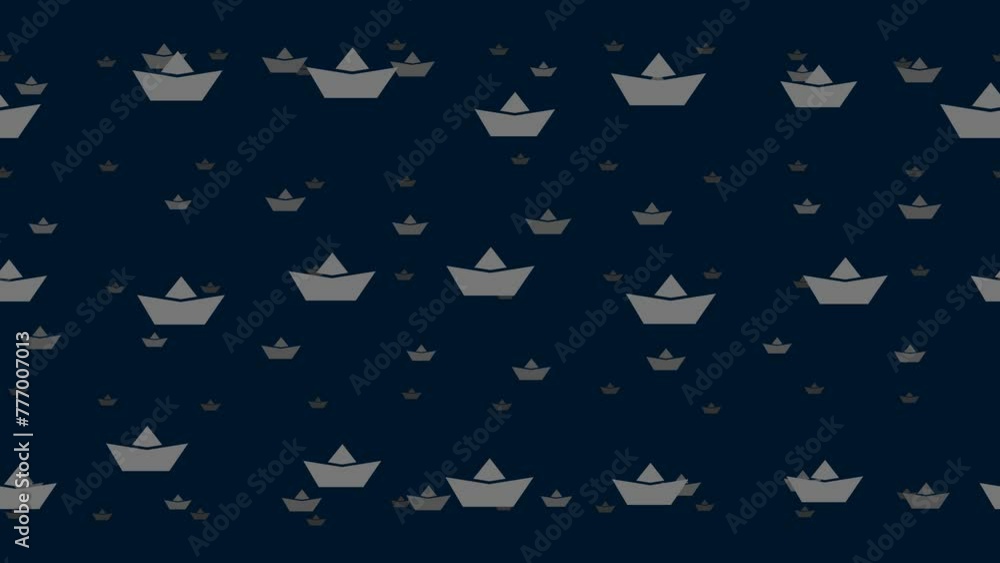Paper boat symbols float horizontally from left to right. Parallax fly ...