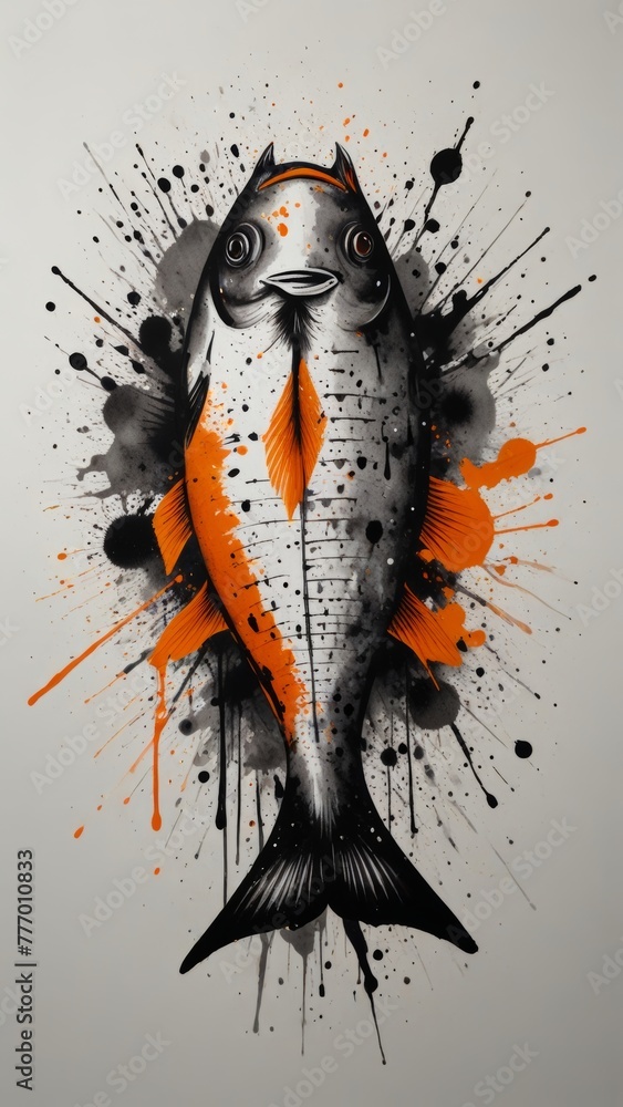 Imagine a single "K" fish depicted in calligraphy style, accentuated ...