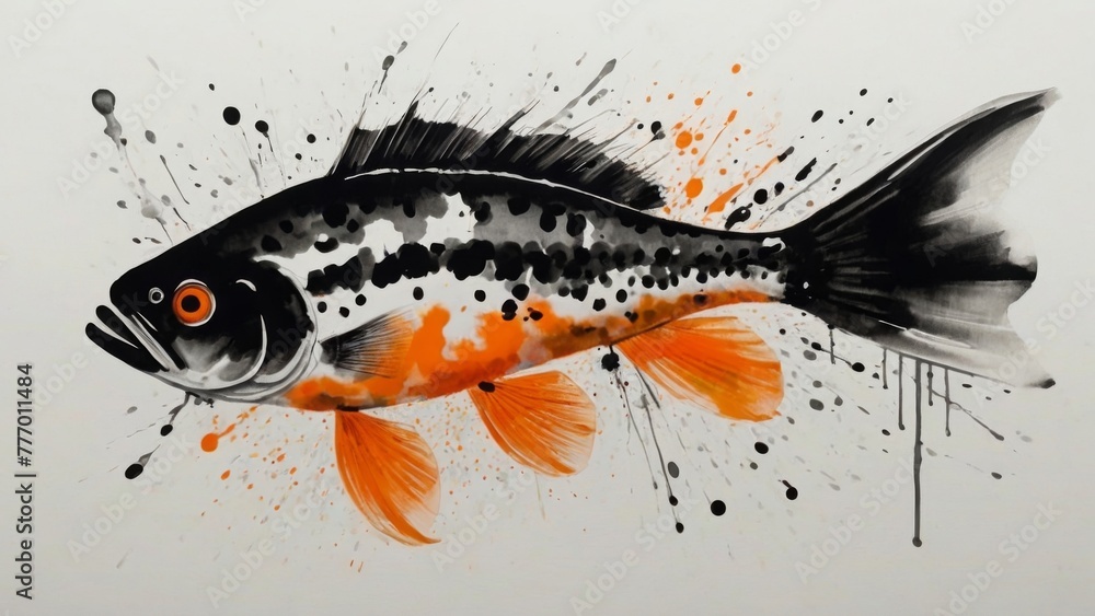 Imagine a single "K" fish depicted in calligraphy style, accentuated ...
