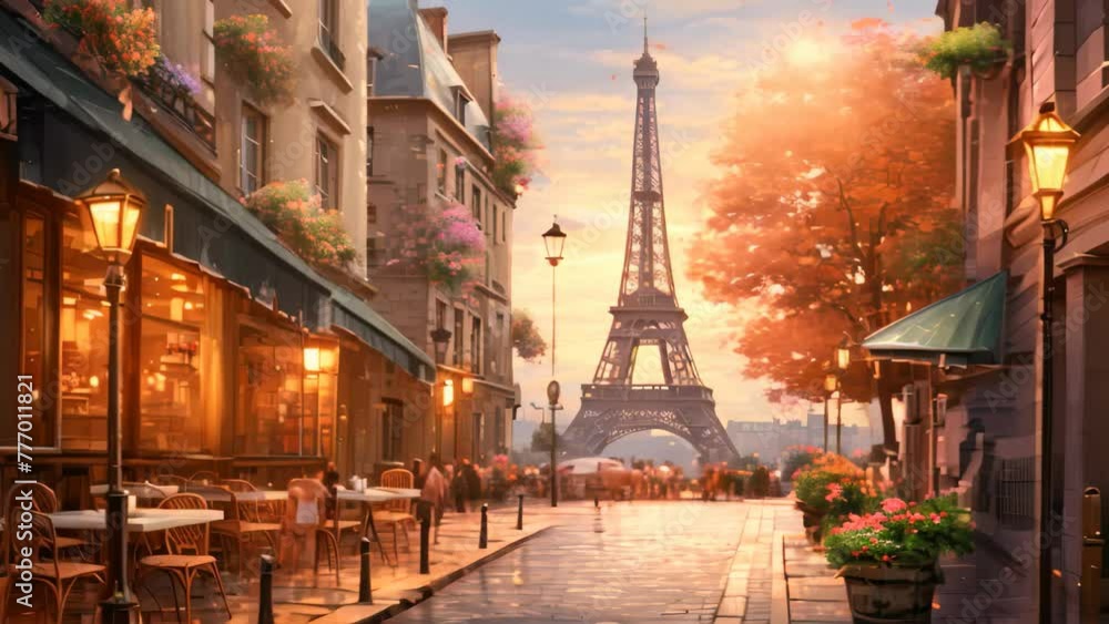 A realistic oil painting depicting the iconic Eiffel Tower in Paris ...