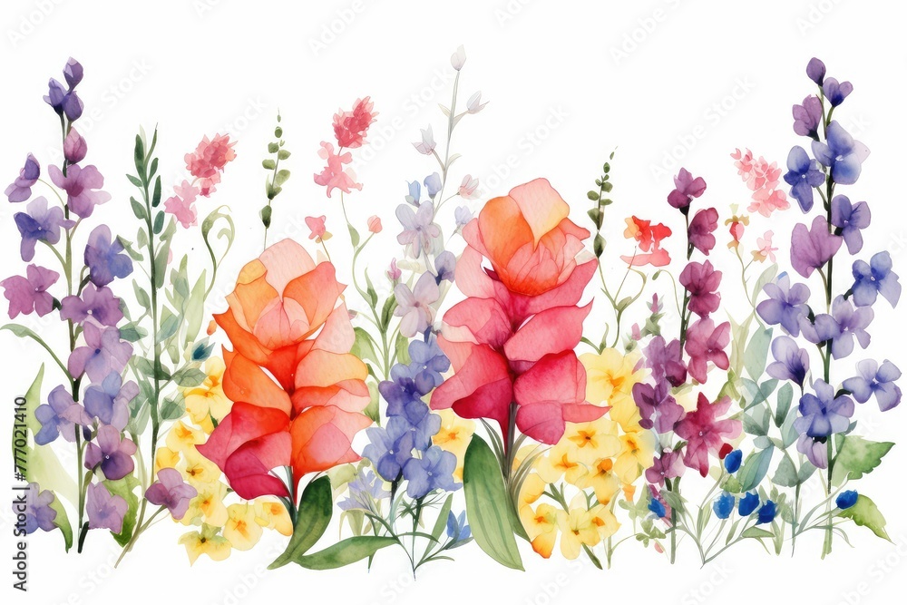watercolor of snapdragon clipart with tall spikes of colorful blooms ...
