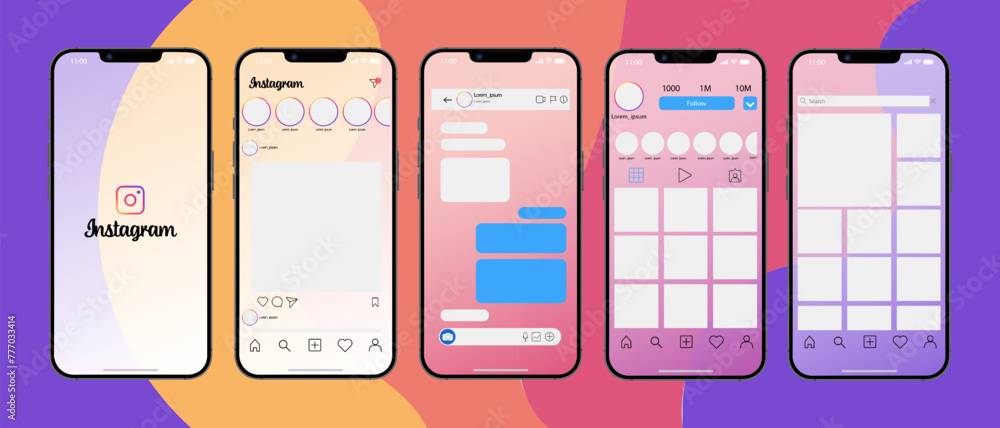 Instagram, iPhone 14, bangs for selfie camera. Instagram mockup, login ...