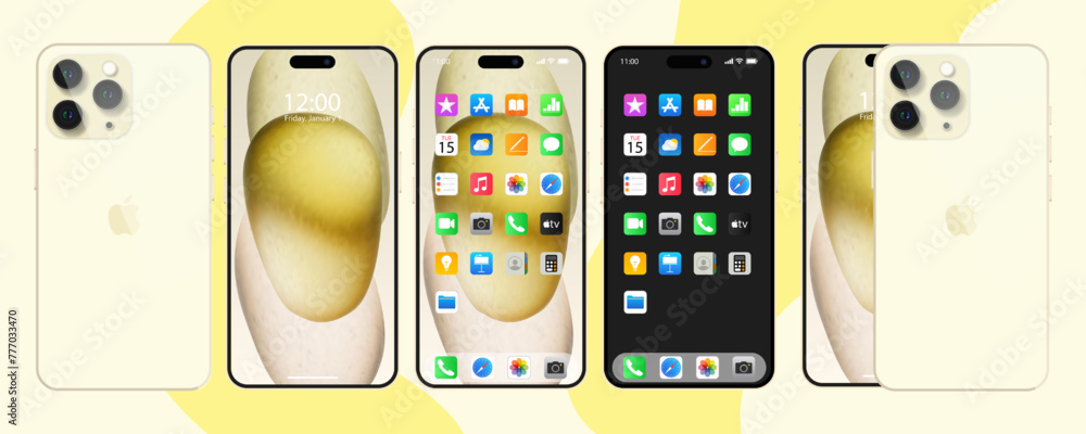 Iphone 15 pro, yellow, lemon color, Apple mockup. Apple interface ...