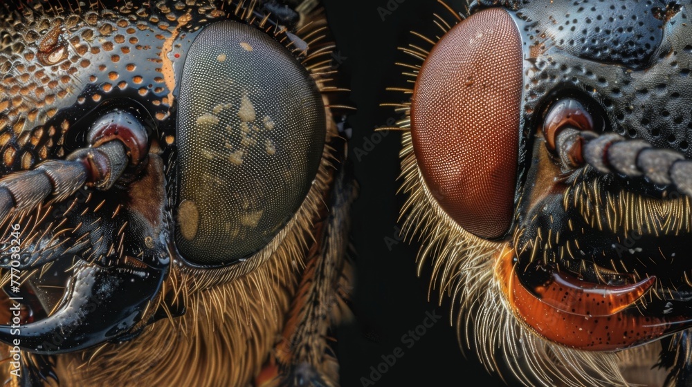 A comparison of the mouthparts of a beetle and a fly demonstrating the ...