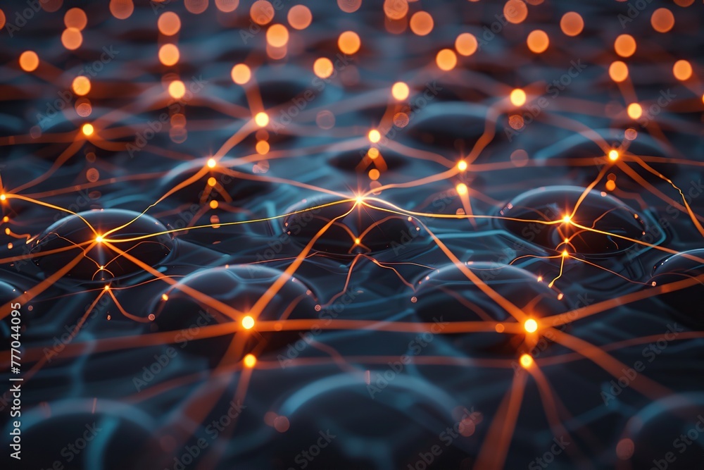 Digital network of interconnected nodes and lines, symbolizing the complexity, fluidity of AI ...