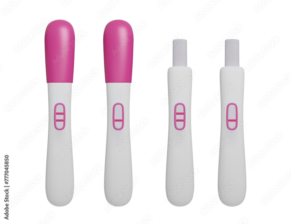 3D different pink pregnancy tests set isolated on white. Positive and ...