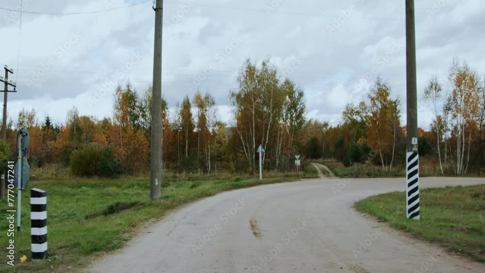 Passage through railway railroad crossing with multiple track crossbuck ...