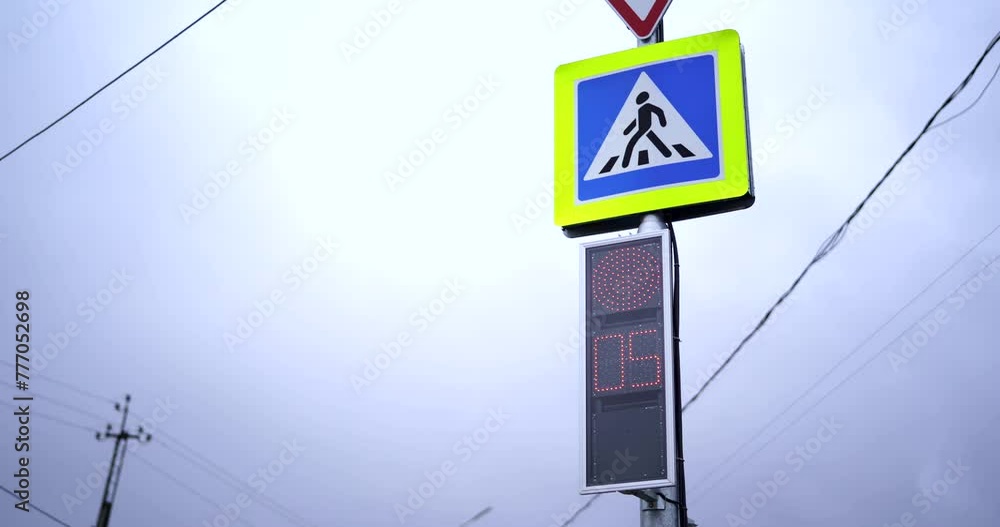 Traffic light change color on big city crossroad. Streetlight regulate ...