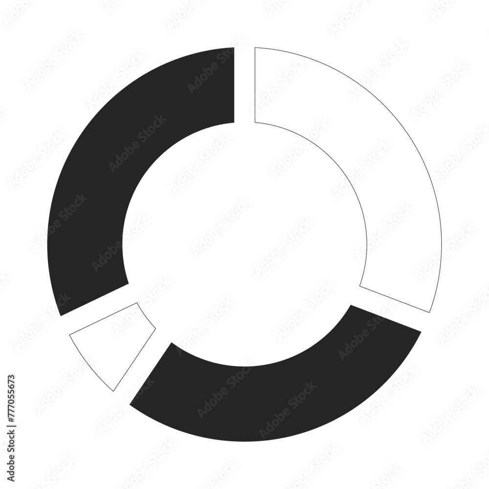 Pie chart segments black and white 2D line cartoon object. Round ...