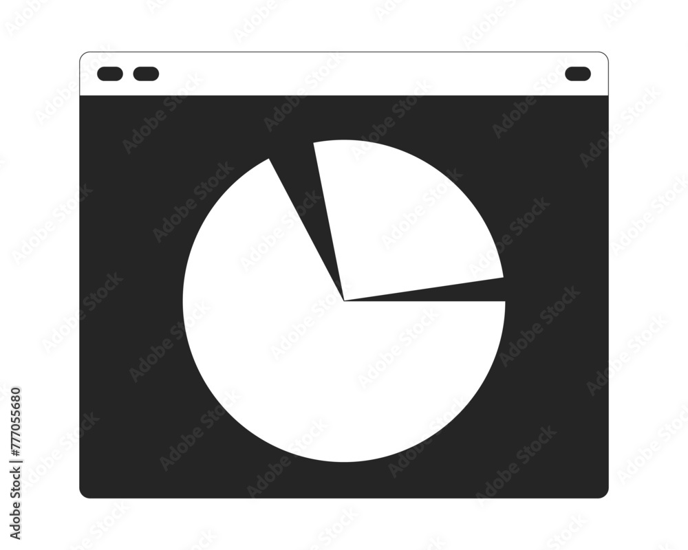 Graph pie chart webpage black and white 2D line cartoon object. Diagram round. Section segments ...