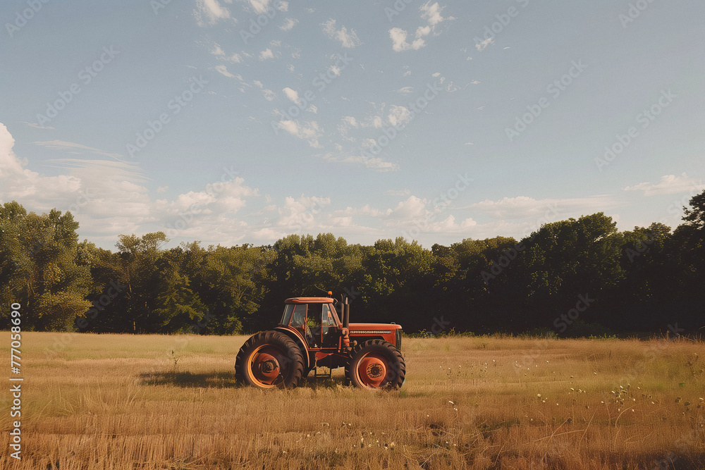Vintage Tractor in Rustic Rural Field. An antique tractor in a field ...