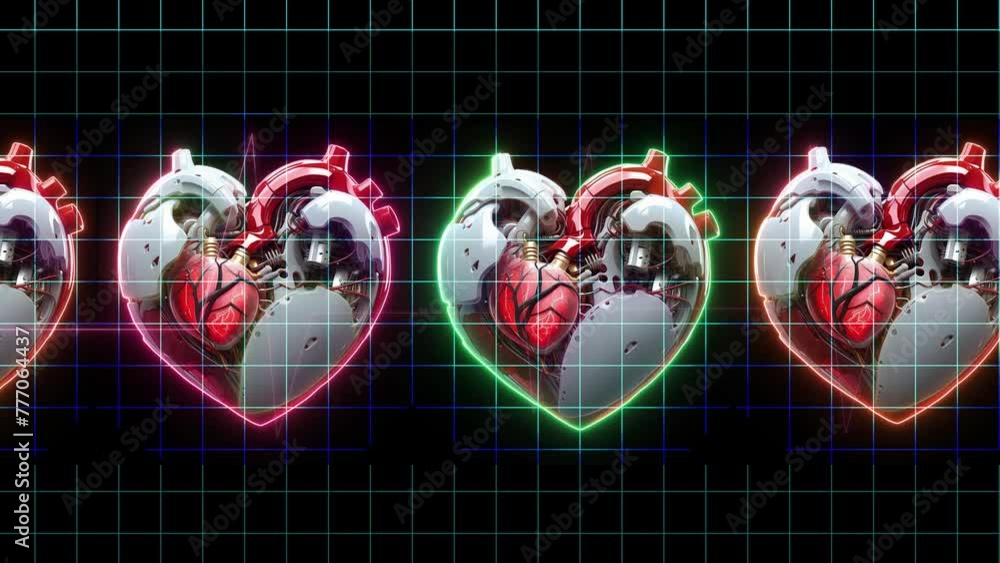 Neon Heart Beat Plus Ecg, Ekg, Animation Background. Neon Heart Beating ...