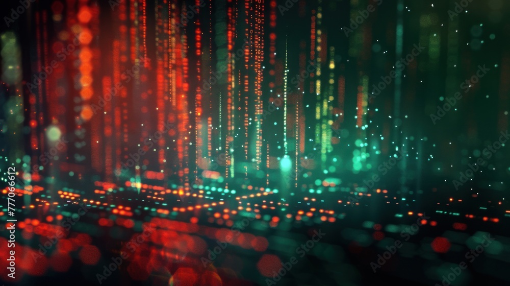 A holographic display of a computer screen with code overflowing from it. Holographic display of ...