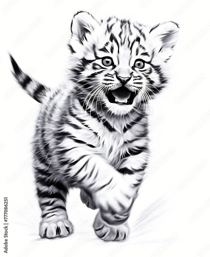 Tiger Cub Sketch Portrait. Generated Image. A digital illustration of a ...
