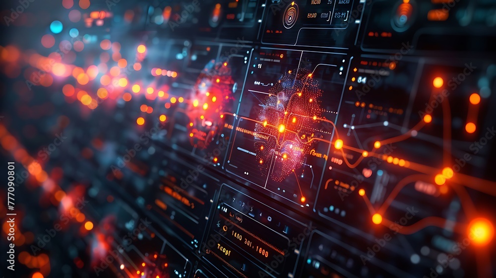 ภาพประกอบสต็อก A computer screen displaying an advanced AI neural ...