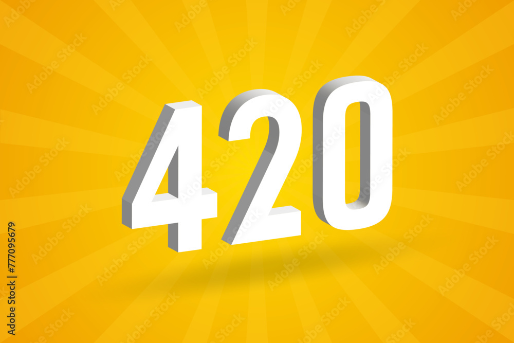 3D 420 number font alphabet. White 3D Number 420 with yellow background Stock Vector | Adobe Stock