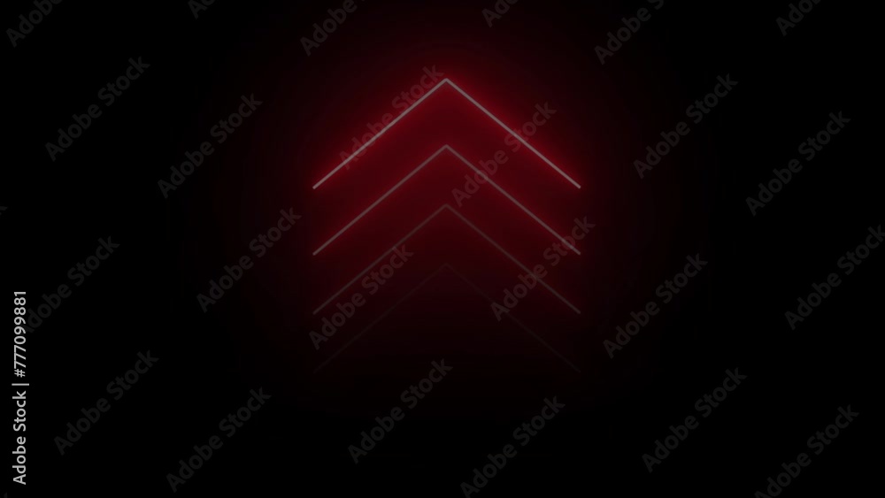 Red neon single-line directional up arrow animation. signal icon ...