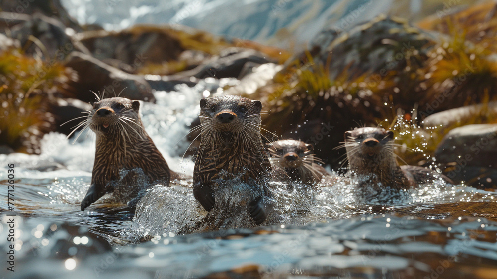 Captivating ultra 4k, 8k photo of a playful group of otters frolicking ...