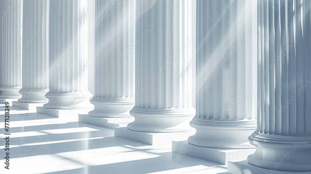 row of white marble pillar and step in row. Down part of pillar ...