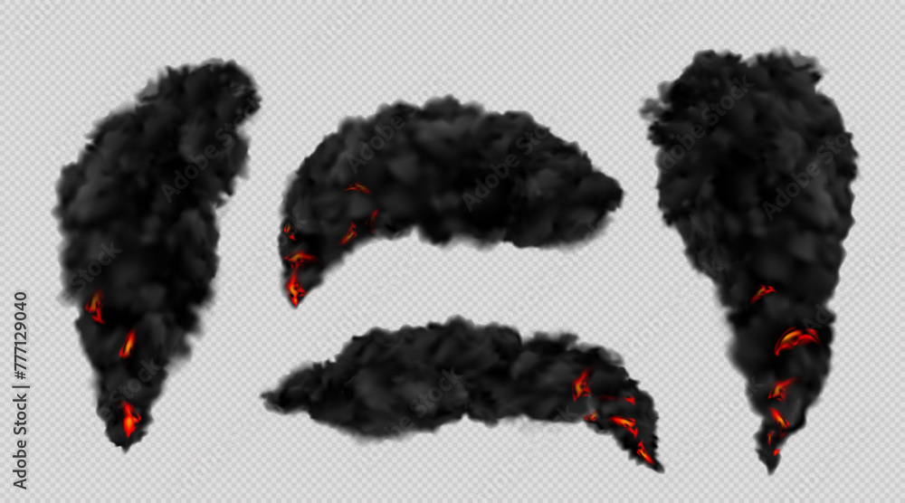 Smoke black, fire clouds. Explosion and factory trail dark, realistic ...