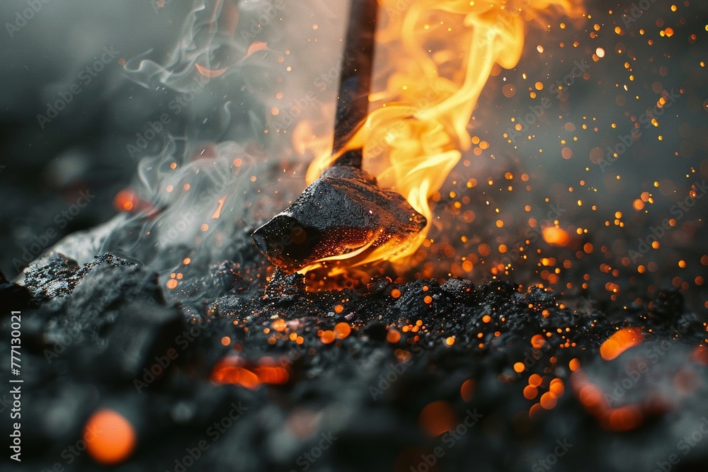 A masterpiece poster featuring blacksmithing, with a minimalist ...