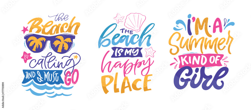 Set with hand drawn lettering quotes in modern calligraphy style about ...