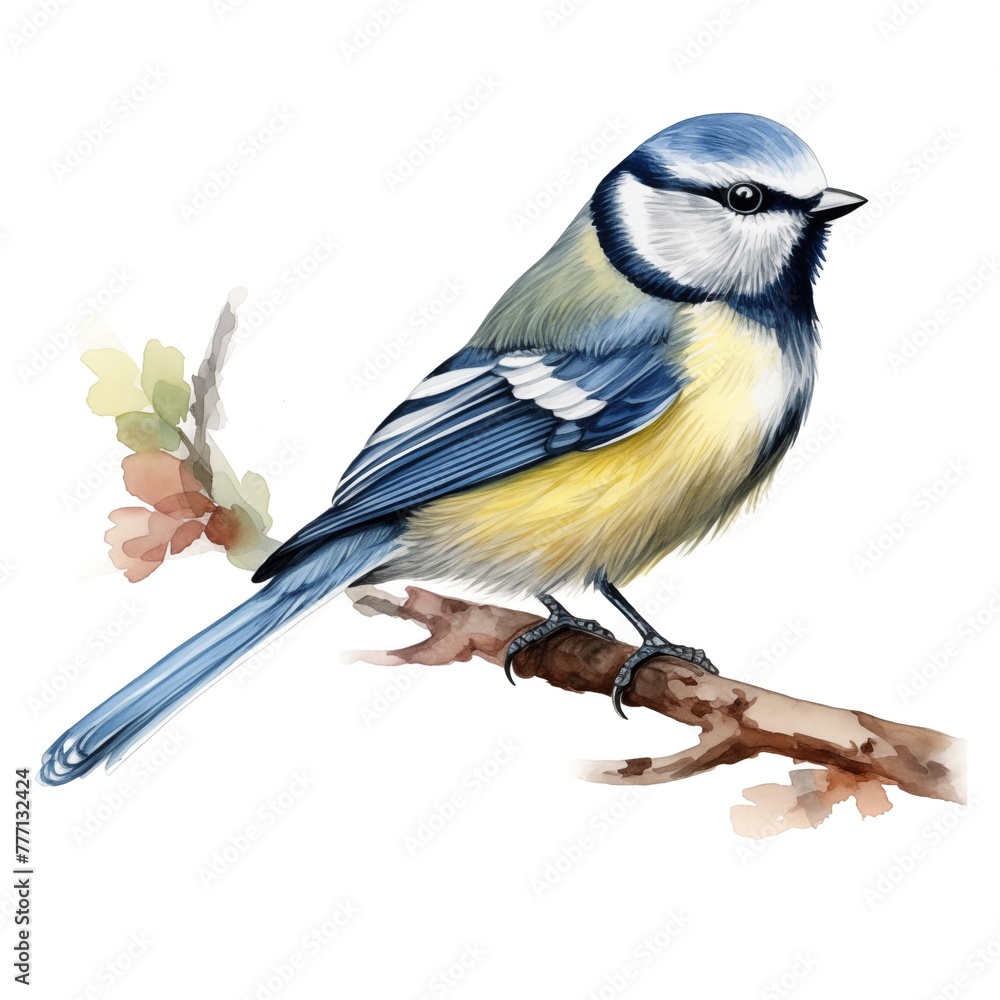 Blue tit bird. Eurasian blue tit clipart. Watercolor illustration ...