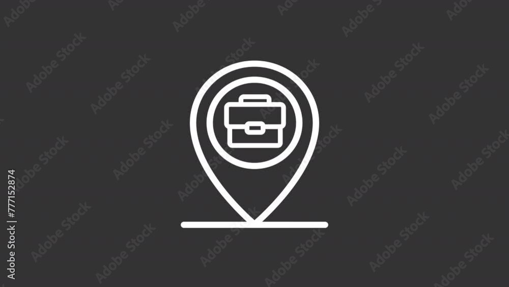 Place of work white line animation. Workplace animated icon. Geo sign ...