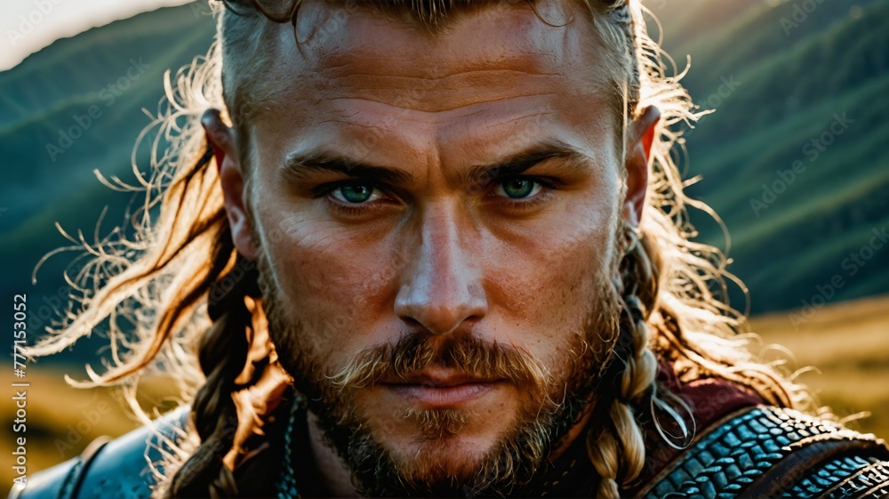 Un homme viking, robuste, de 35 ans, le regard empreint de ...