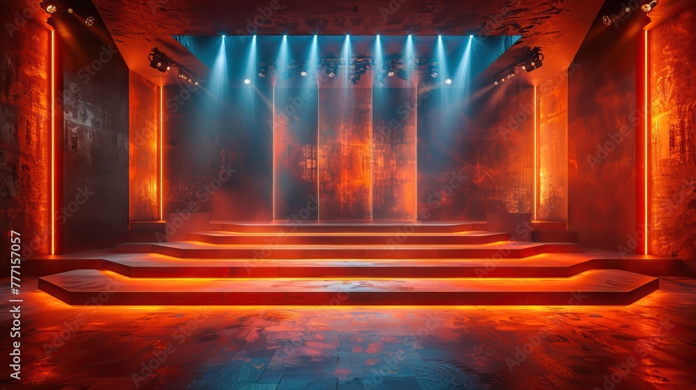 Empty stage light background Illuminated stage with warm lighting ...