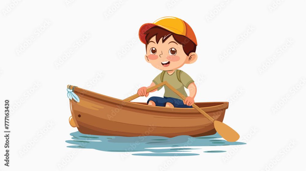 Cartoon little boy rowing a boat flat vector isolated Stock Vector ...