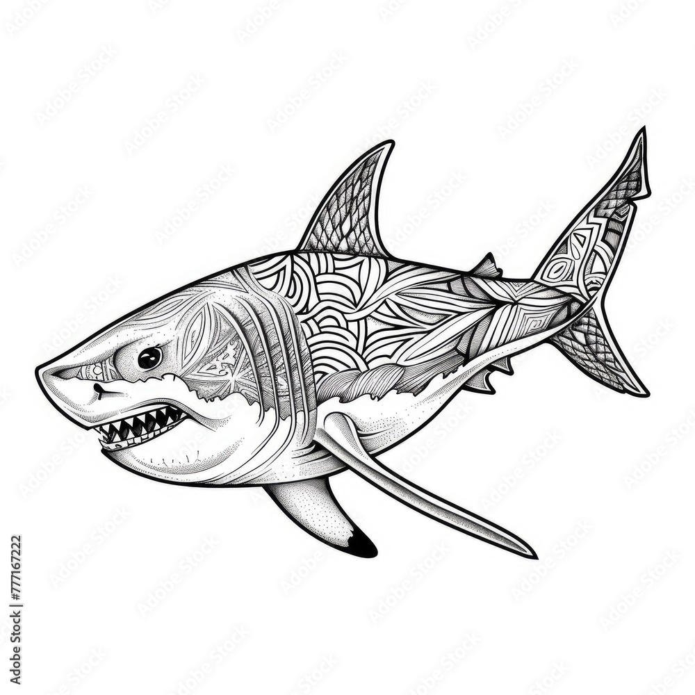 Shark drawing coloring book. Shark tattoo drawing black and white ...