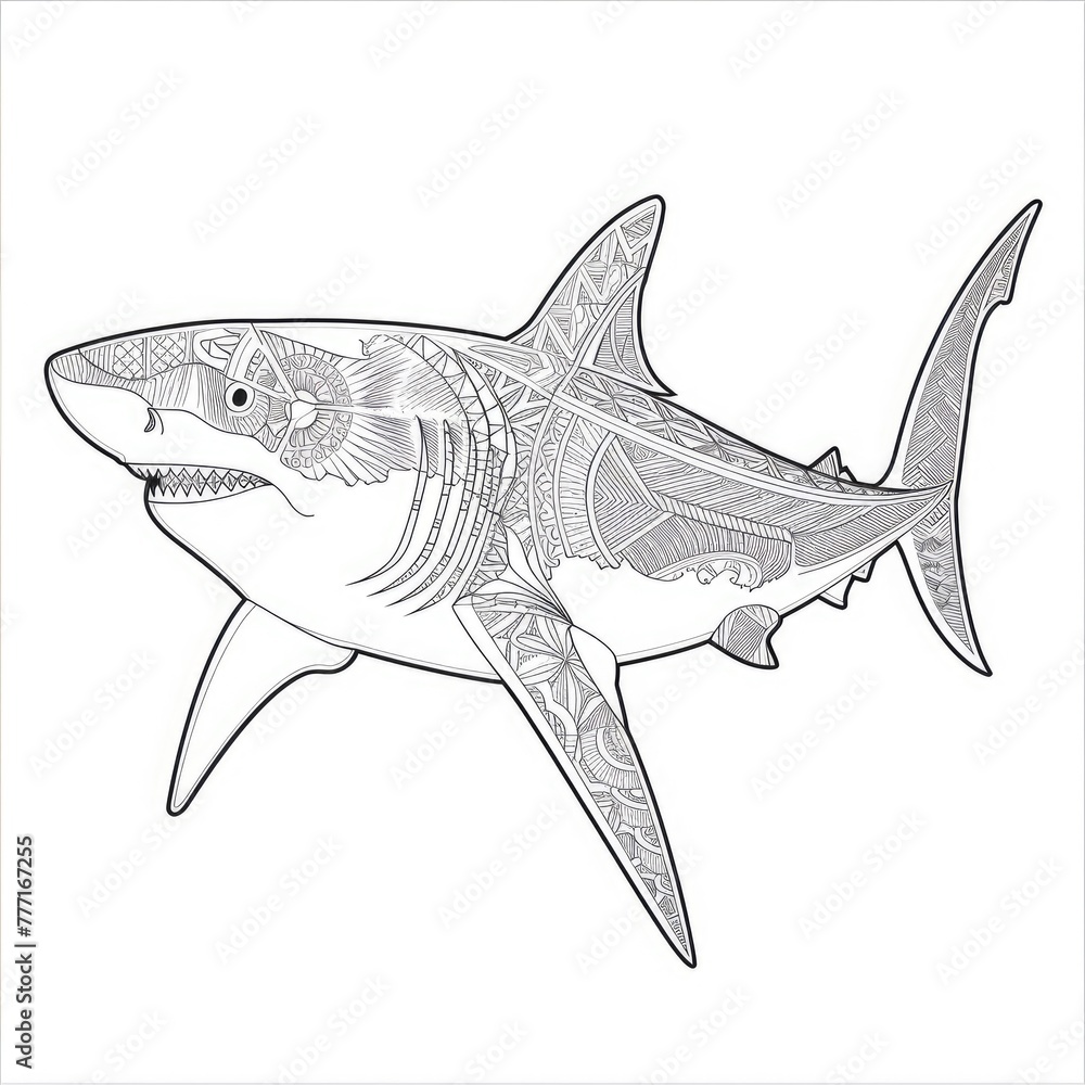 Shark drawing coloring book. Shark tattoo drawing black and white ...