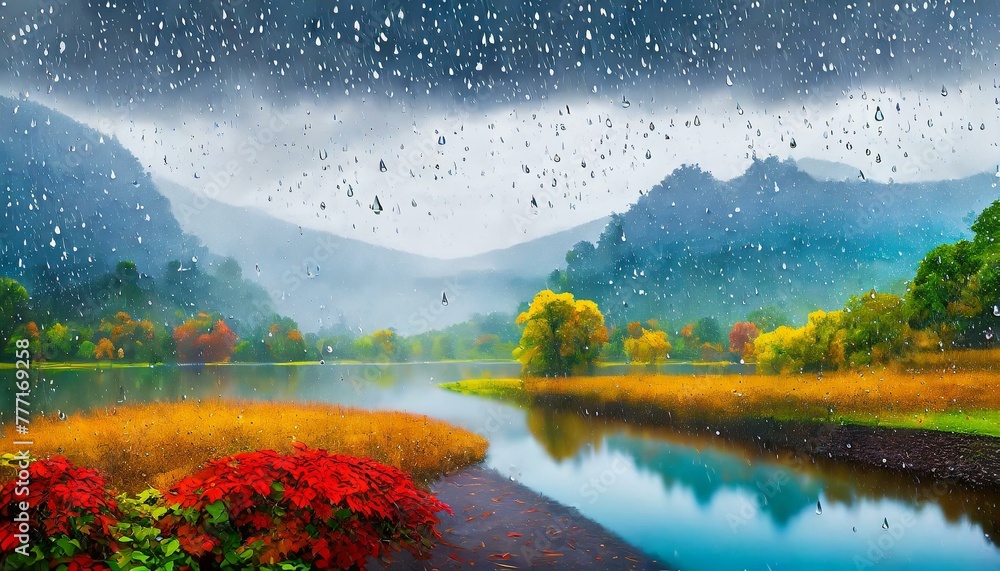 rainy weather with an image featuring gentle raindrops falling against ...
