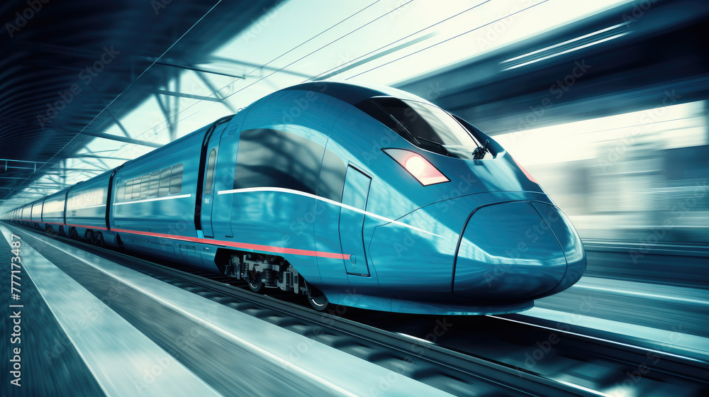 Shinkansen, Train station with motion blur effect, light trails, blue ...