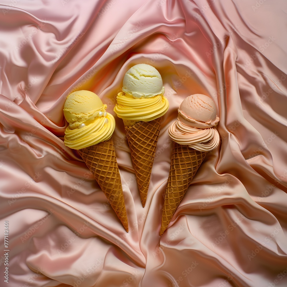 Ice cream cones, fruit flavors, summer color palette. Stock ...