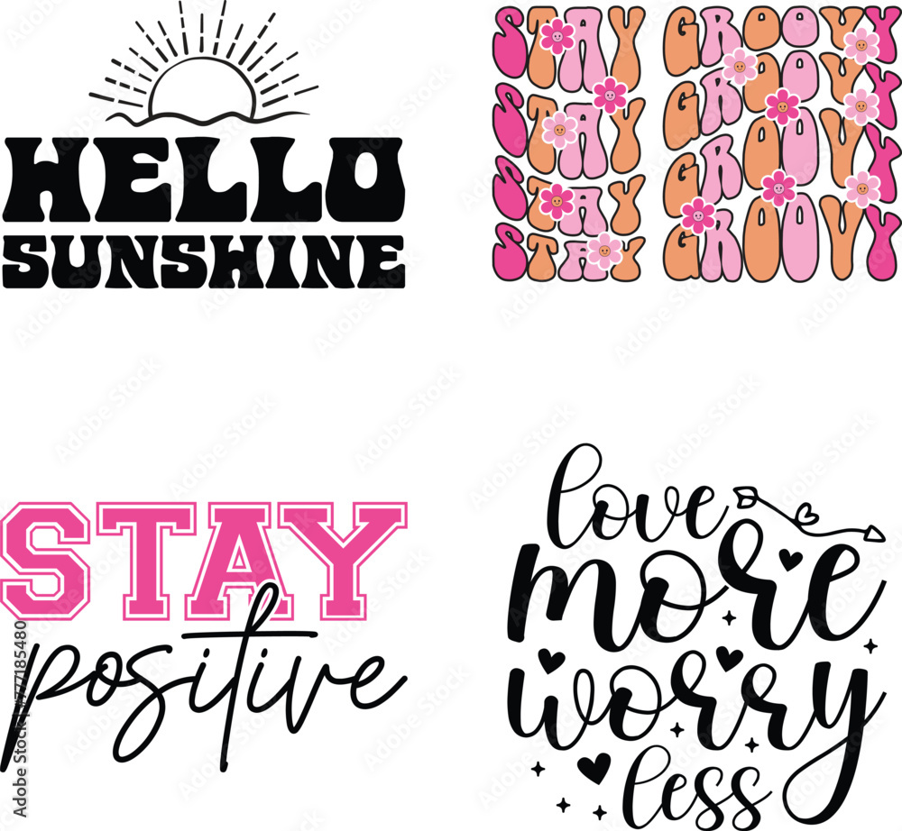 Vetor de Retro Groovy Svg Bundle, Retro Motivational Bundle Svg ...