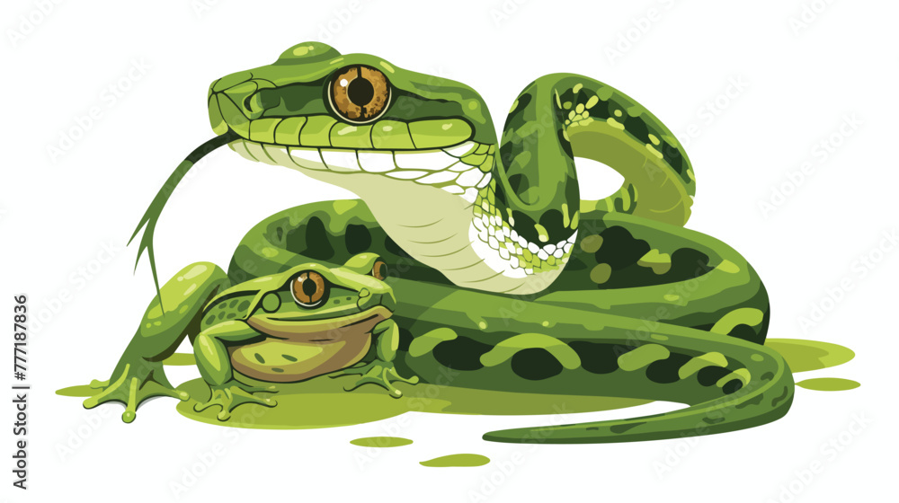 Cartoon green snake eating a frog flat vector isolated Stock Vector ...