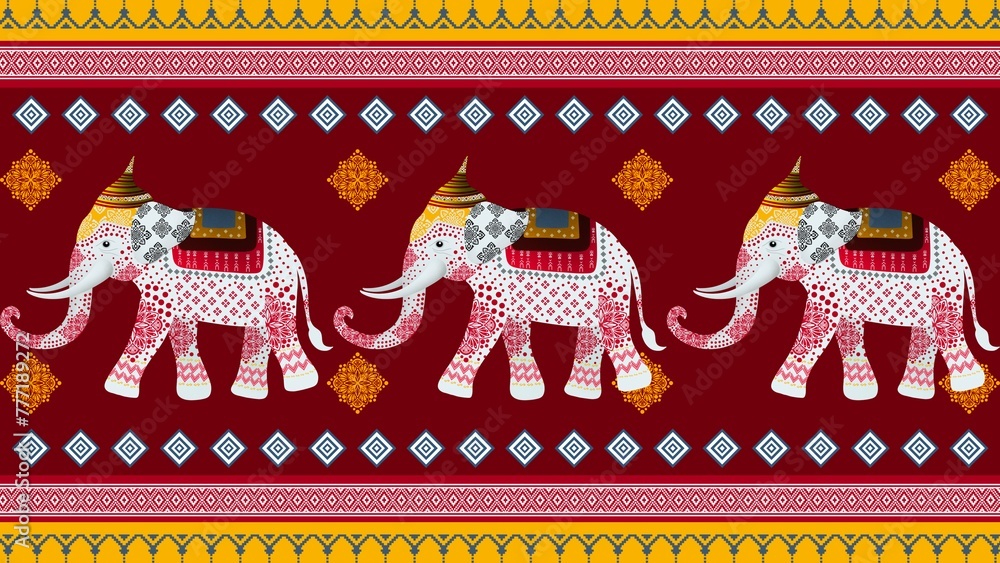 Thai elephant, Authentic Thai Fabric Patterns for Digital Use, Thai ...