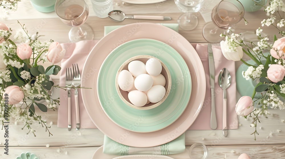 Elegant Pastel Table Setting for a Spring Celebration. Plates, Flowers ...