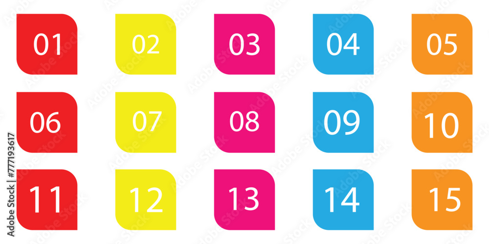 Bullet point markers. From 1 to 15. Colorful gradient markers for ...