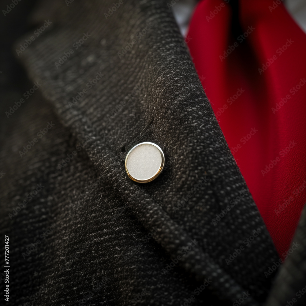 Detailed view of a dark suit jacket lapel adorned with a simple white ...
